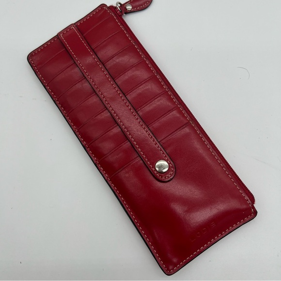 Lodis | Bags | Lodis Red Leather Card Case Wallet Zip Rfid Protection ...